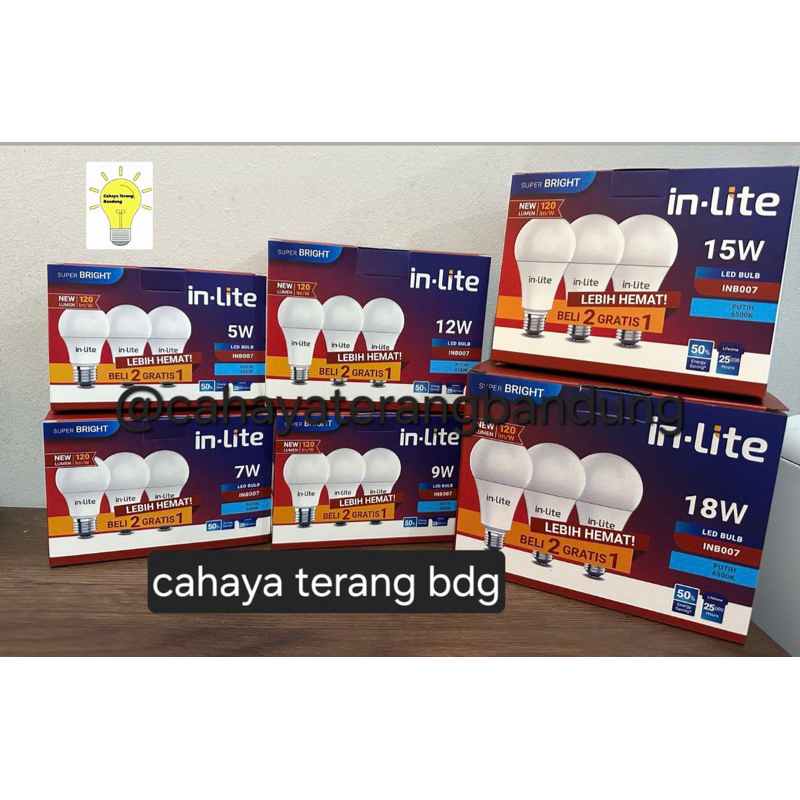 Jual PAKET MURAH LAMPU LED BOHLAM INLITE BELI 2 GRATIS 1 5W,7W,9W,12W ...