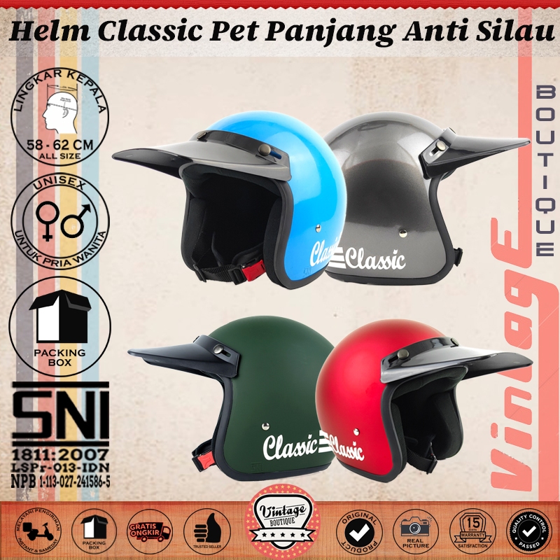 Jual Helm Motor Half Face Retro Kekinian SNI Long Pet Anti Silau ...