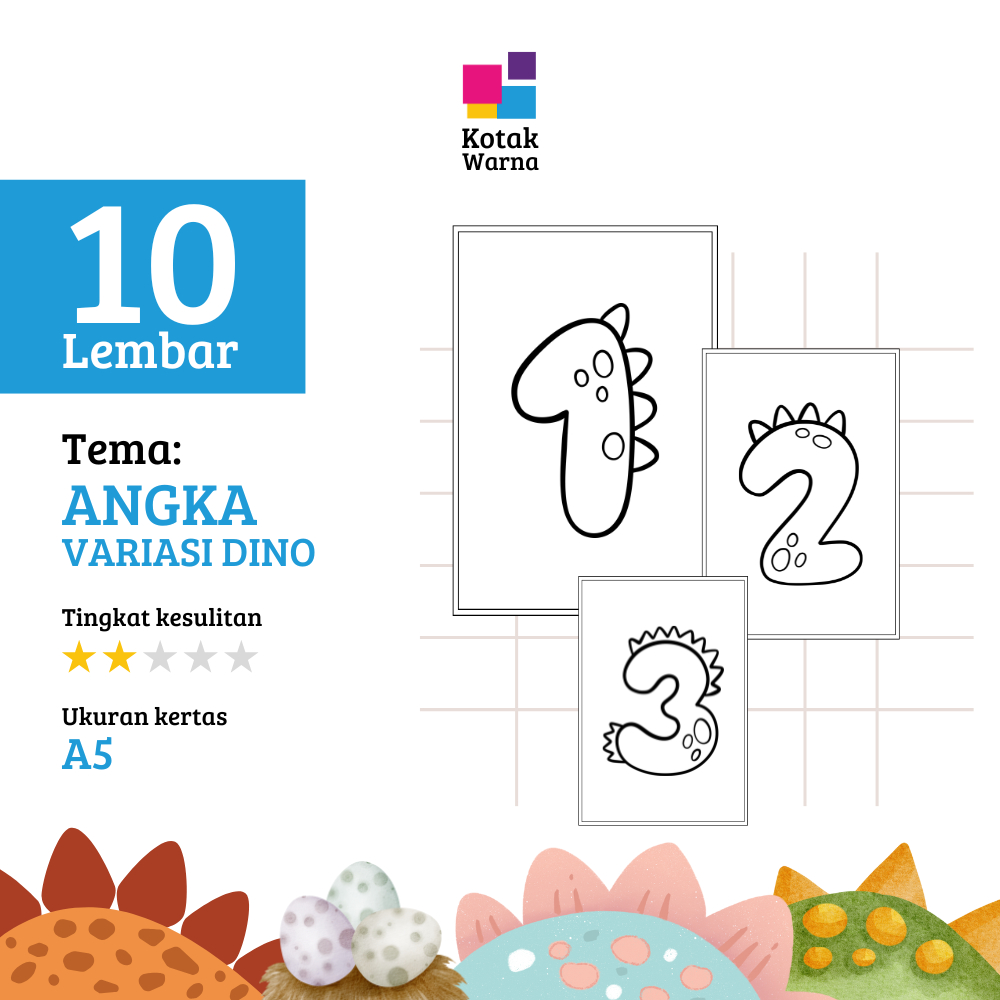 Jual Kertas Mewarnai Tema Angka [Variasi Dino] / Lembar Mewarnai Tema ...
