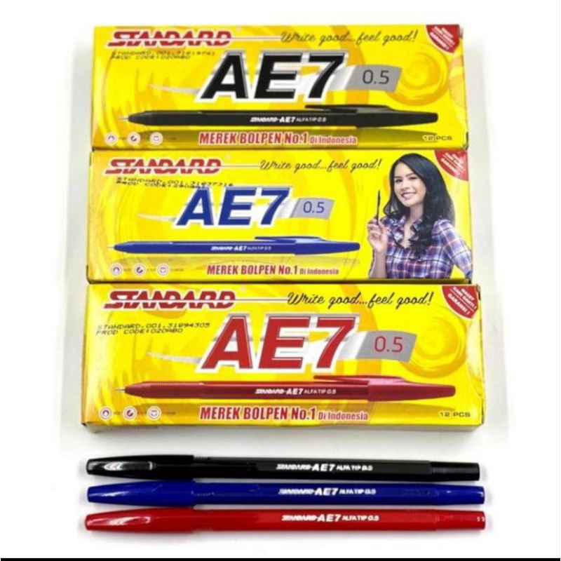 Jual Pulpen / Ballpoint Standart AE 7 Per Pack / Lusin | Shopee Indonesia