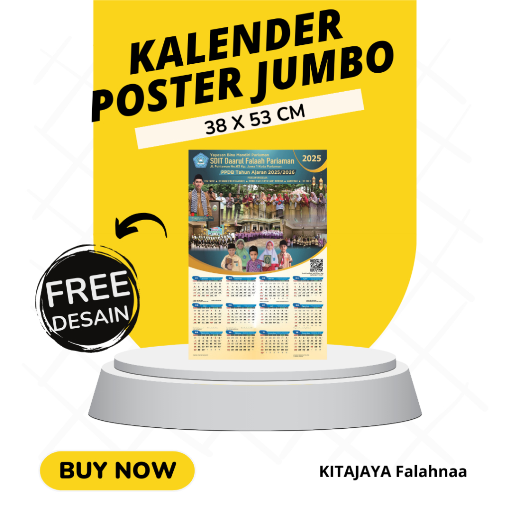 Jual (FREE DESAIN) Kalender 2026 Poster /1 Halaman ukuran 38x53 cm ...