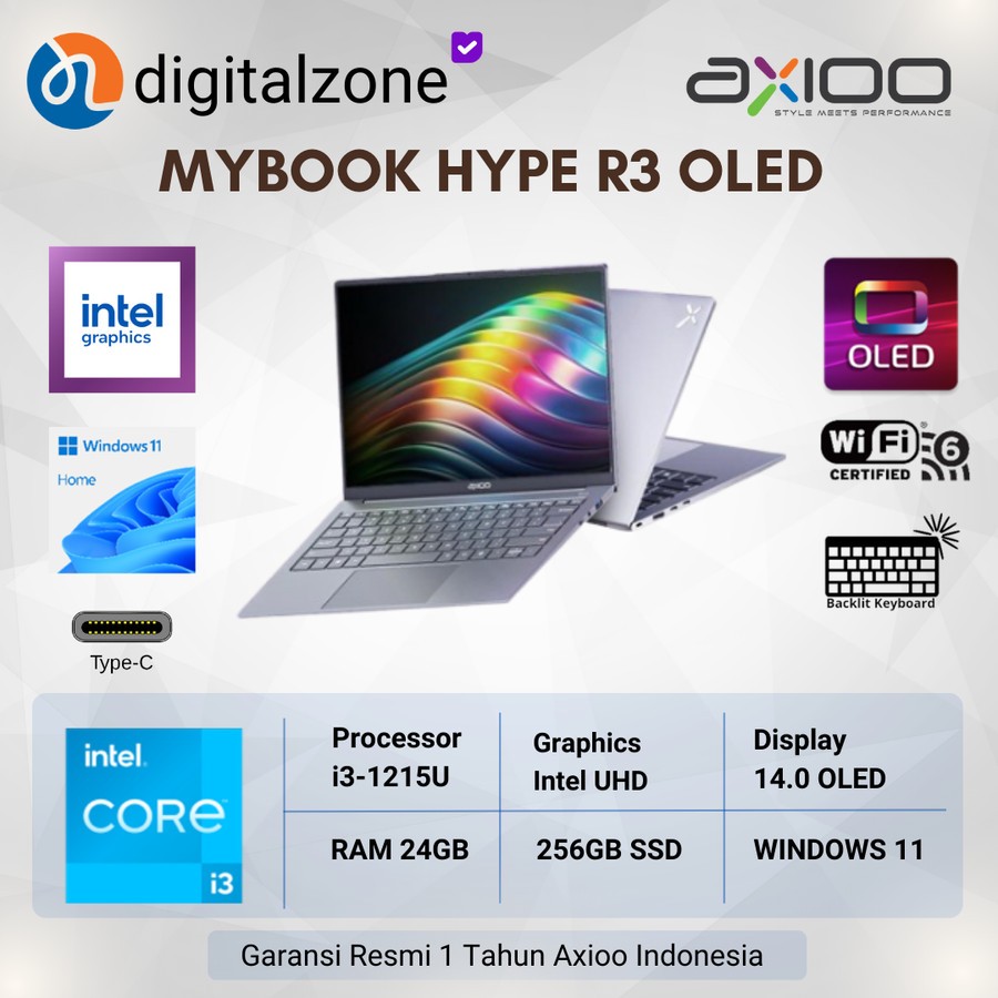 Jual Axioo MyBook Hype R3 OLED Intel i3-1215U 24GB 256GB FHD+ OLED ...