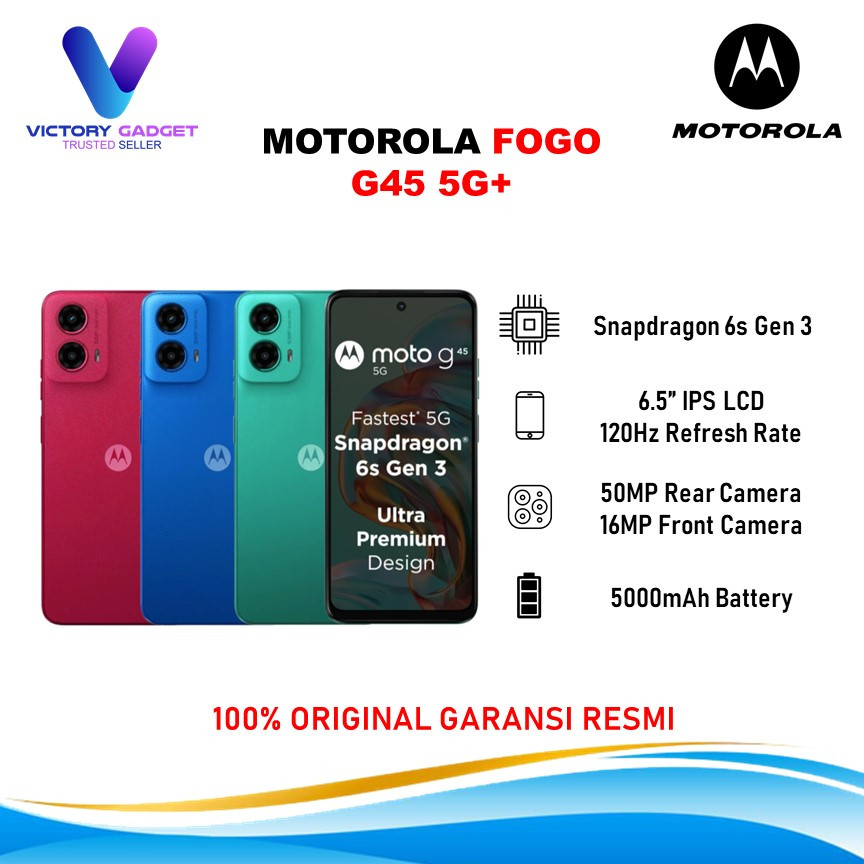 Jual MOTOROLA Fogo G45 5G+ 8GB 256GB Snapdragon 6S Gen 3 | Shopee Indonesia