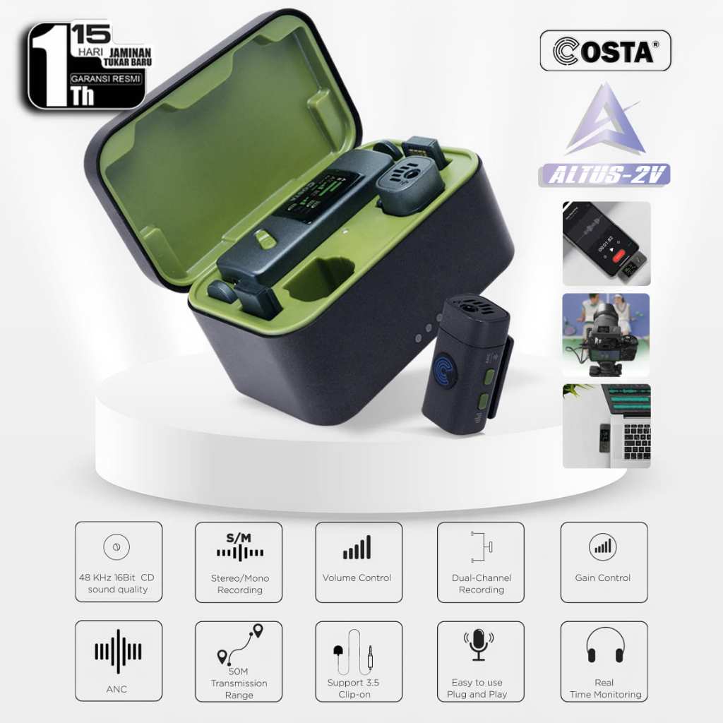 Jual COSTA Altus 2V Stereo Dual Person Compact Wireless Microphone ...