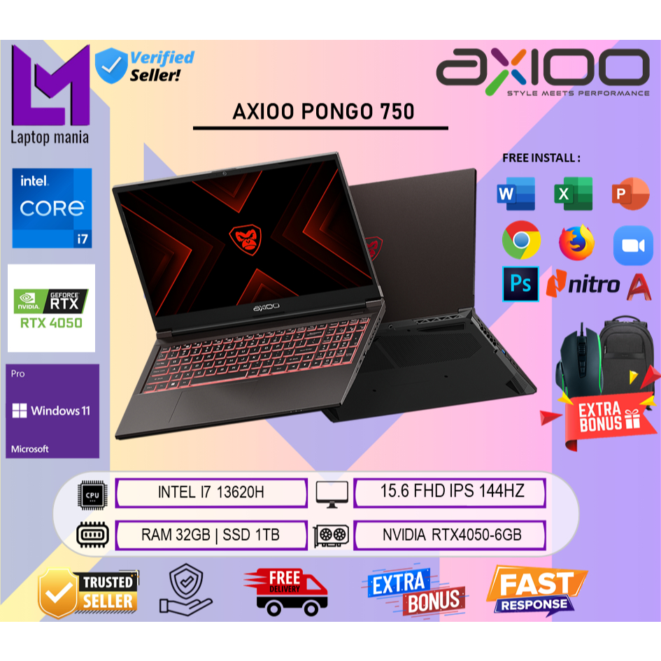 Jual Laptop Gaming AXIOO PONGO 750 Intel I7 13620H 32GB 1TB RTX4050-6GB ...