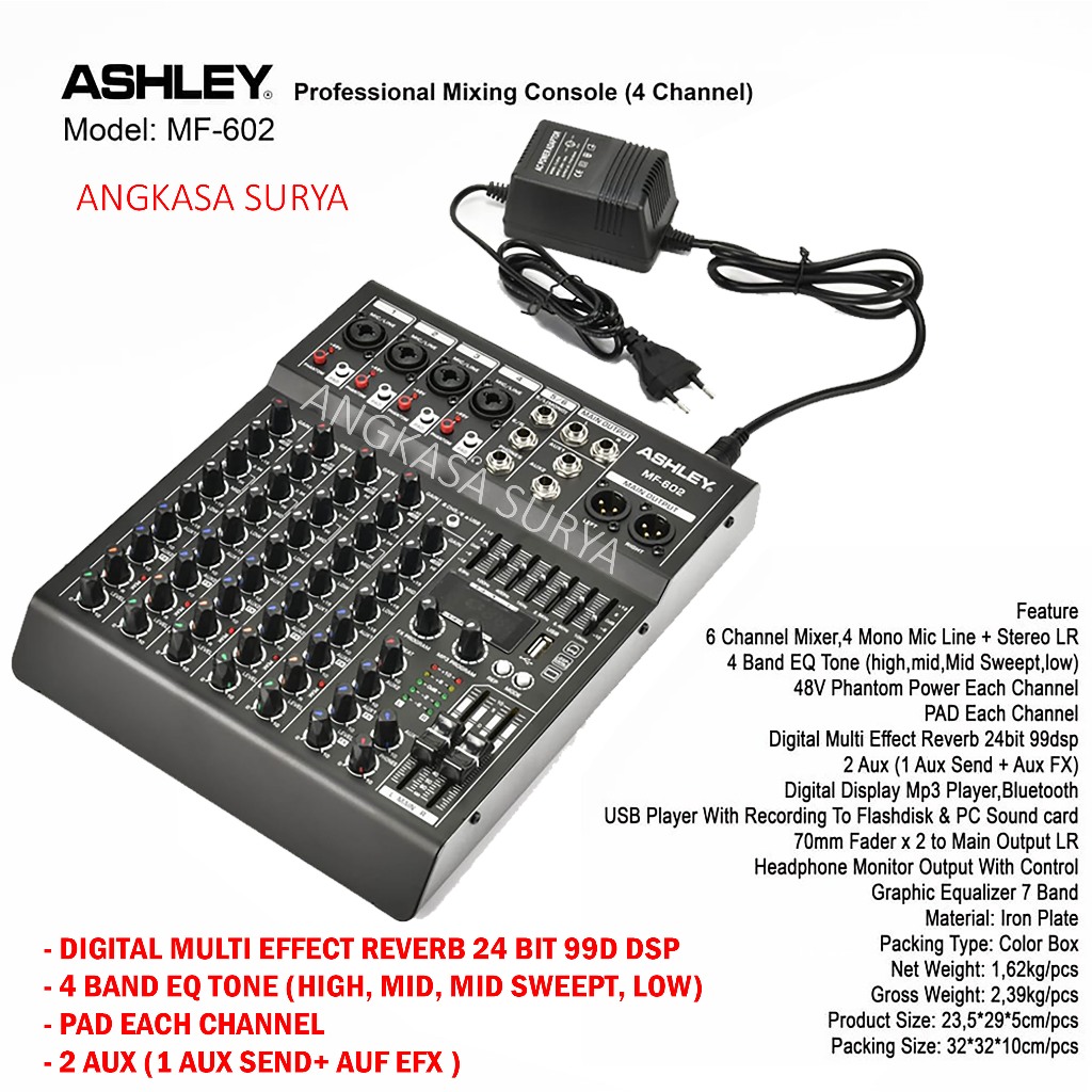 Jual MIXER ASHLEY MF602 ORIGINAL/ MIXER AUDIO ASHLEY MF 602 ORIGINAL / MIXER 4 CHANNEL ASHLEY MF ...