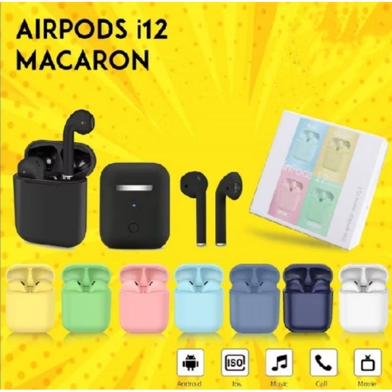 Jual Headsetv Bluetooth Wireless TWS I 12 Macaron Color TWS i12 Headset ...