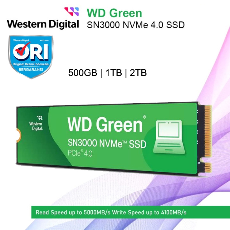 Jual WD Green SN3000 NVMe 4.0 SSD 2TB | 1TB | 500GB | Shopee Indonesia