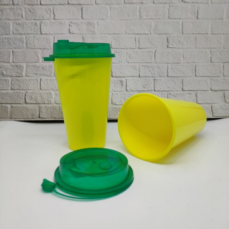 Jual CUP Gelas PP Injection 16oz Kuning 500ml + Tutup Bening Hitam ...