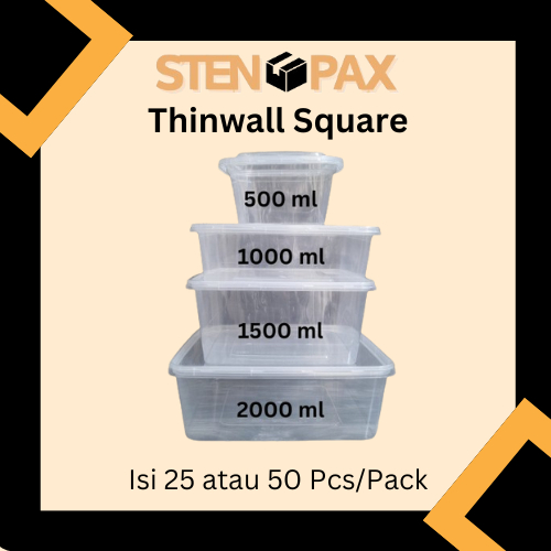 Jual (ISI 25/50 PCS) Thinwall Square Plastik 500ML 1000ML 1500ML 2000ML | Shopee Indonesia