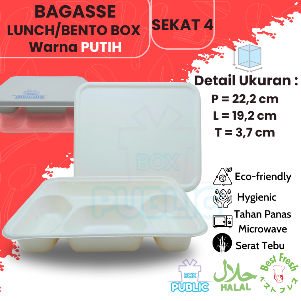Jual Bagasse Bento Box 4 Sekat Dan Tutup Bagasse Lunch Box Sekat 4 Catering Box Kotak Makan ...