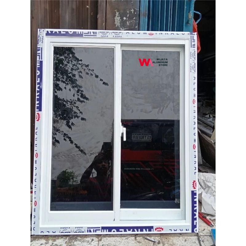 Jual jendela sliding kusen aluminium 3" warna putih kaca riben 5mm UK T ...