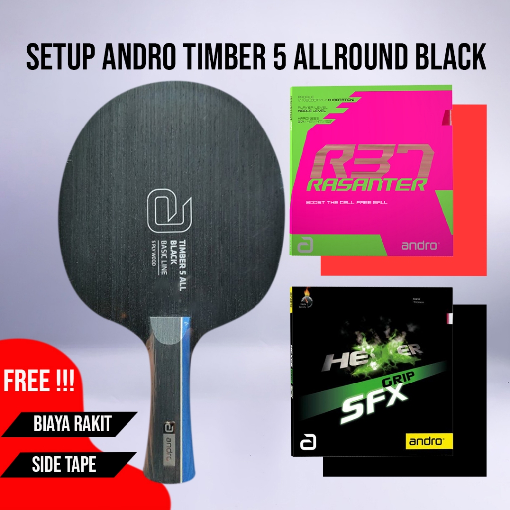 Jual Paket Bat Pingpong Rakitan Andro Timber 5 Allround Black Andro Rasanter R37 Andro Hexer ...