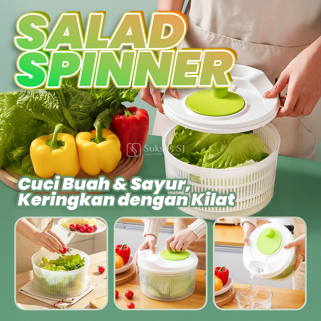 Jual Salad spinner pengering peniris sayuran putar wadah saringan putar ...