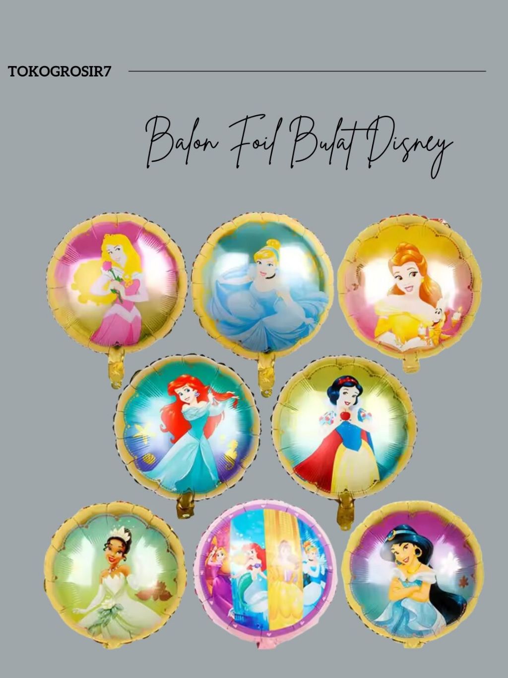 Jual BALON FOIL BULAT DISNEY PRINCESS BELLE/ARIEL/AURORA/TIANA/SNOW ...