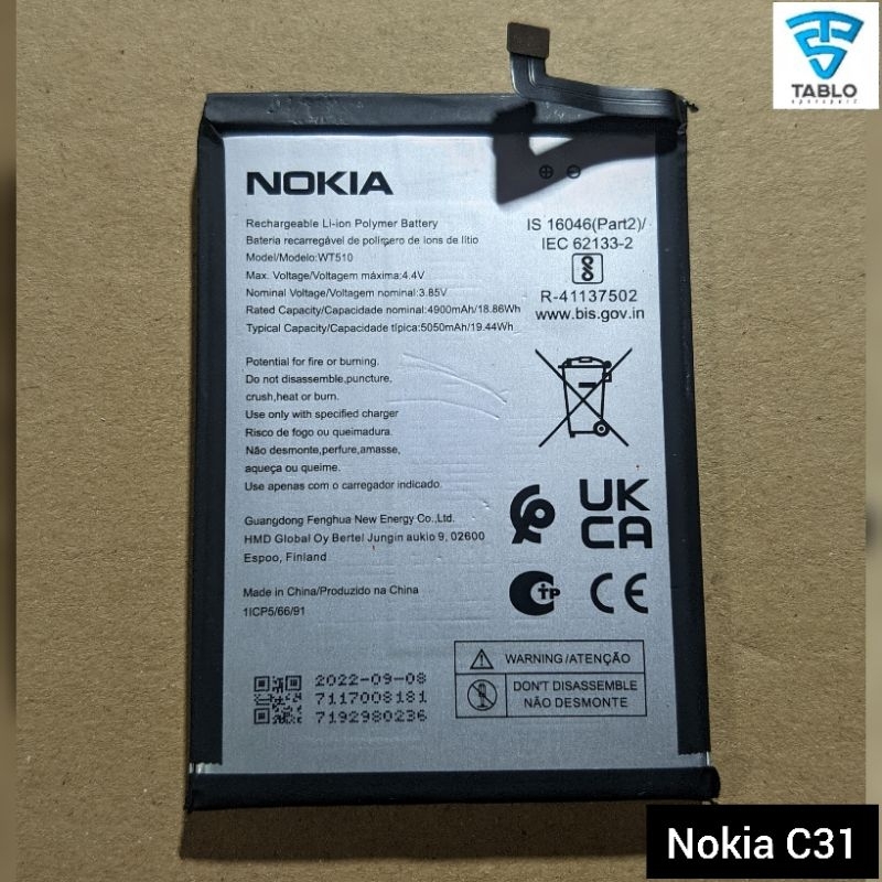 Jual Baterai WT510 Nokia C31 original copotan bergaransi | Shopee Indonesia