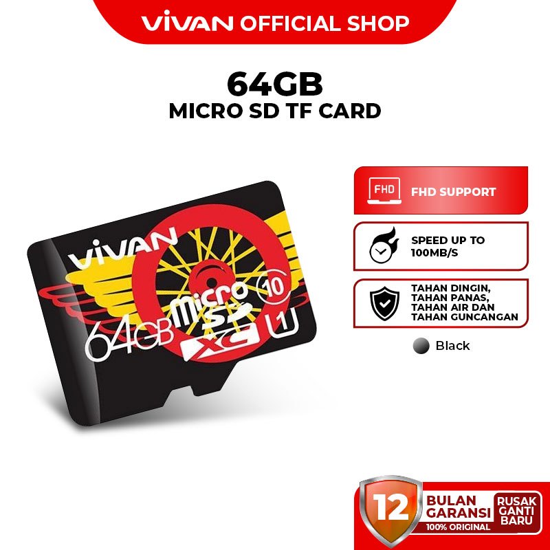 Jual VIVAN V64U10 64G Class 10 Micro SD TF Card - Black + Red - Garansi ...