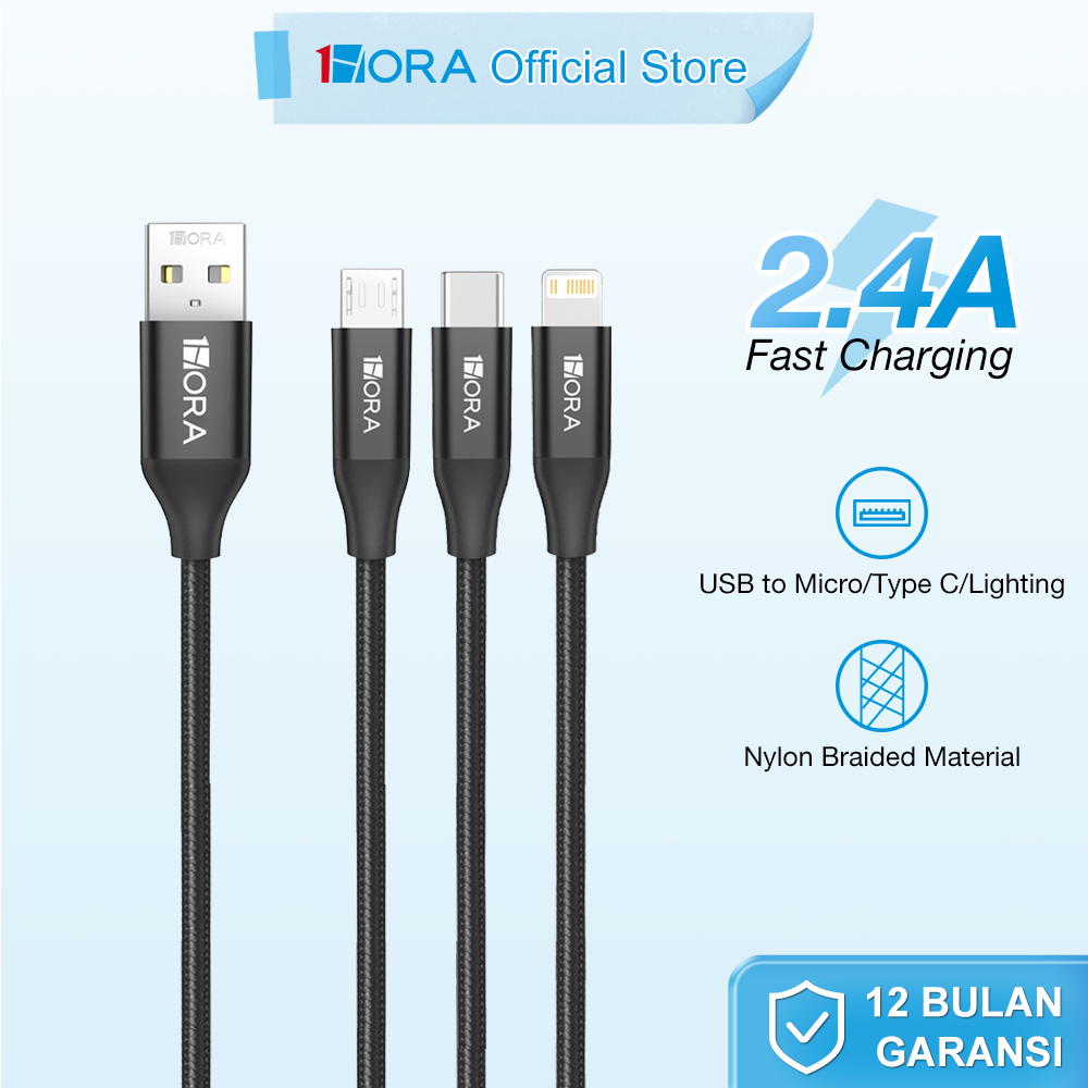Jual 1HORA 2.4A Kabel Data Micro Usb Fast Charging Lighting Type C ...