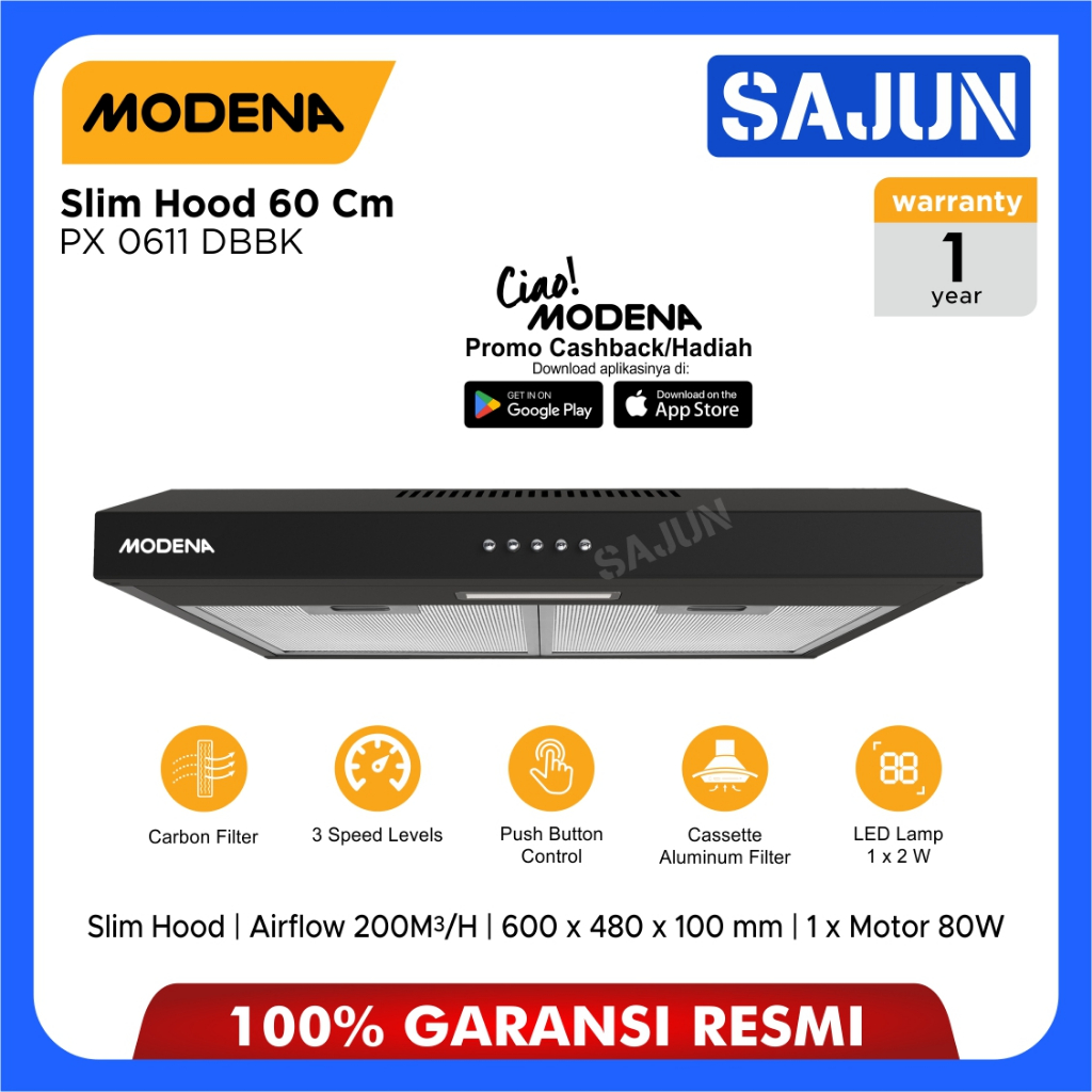 Jual Modena Cooker Hood Slim 60 cm PX 0611 DBBK | Shopee Indonesia
