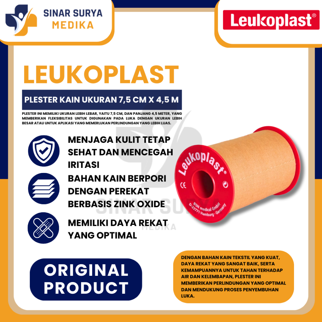 Jual Leukoplast 7,5cm x 4,5 m / Plester rol kain leukoplast 7,5cm x 4,5cm | Shopee Indonesia