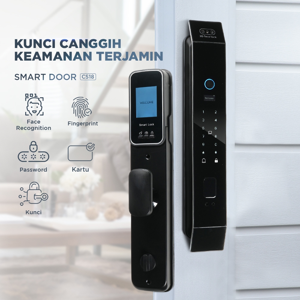 Jual Smart Door Lock Face Recognition Camera Password Fingerprint Card Kunci Pintu CS18 | Shopee ...