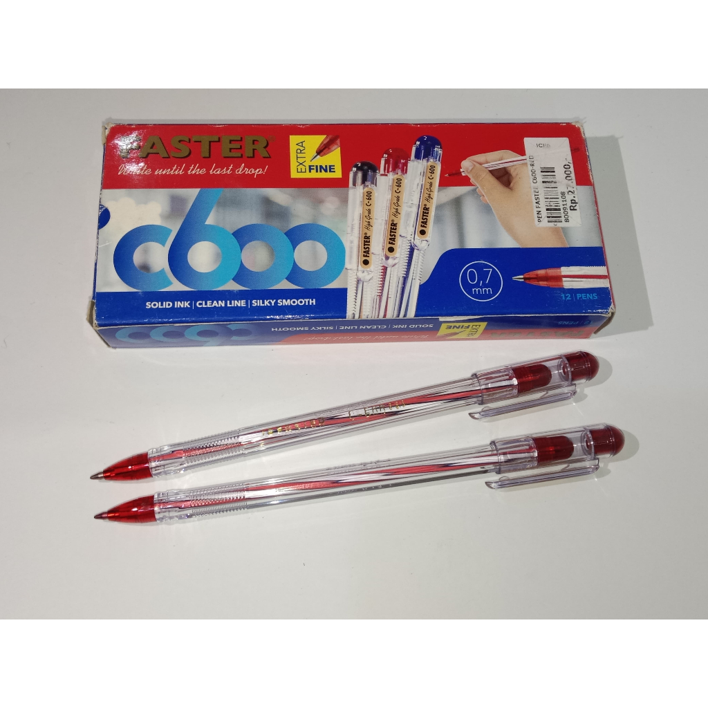 Jual (1 Kotak) Pulpen Faster C600 Hitam, Biru, Merah / Ball Pen / Pena ...