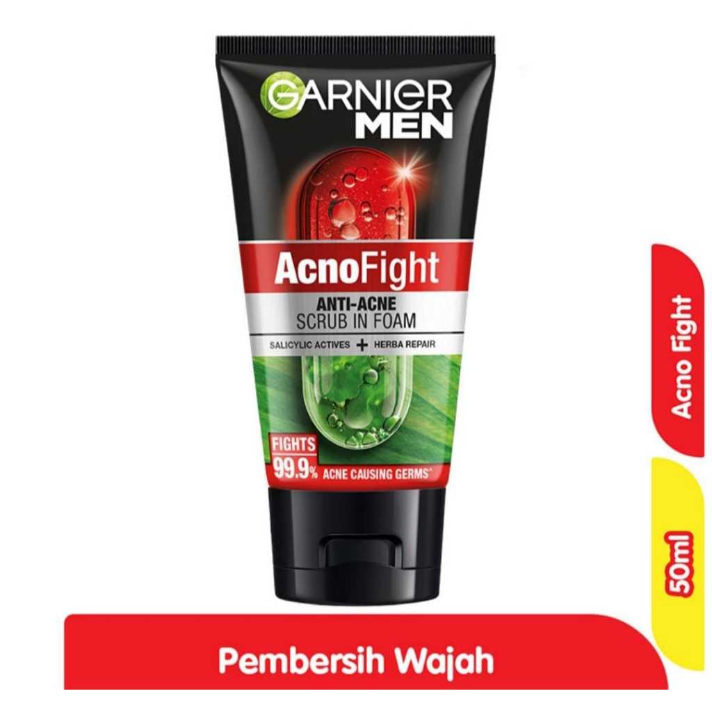 Jual GARNIER MEN Acno Fight Facial Cleanser Anti Acne Scrub in Foam 50 ml | Shopee Indonesia