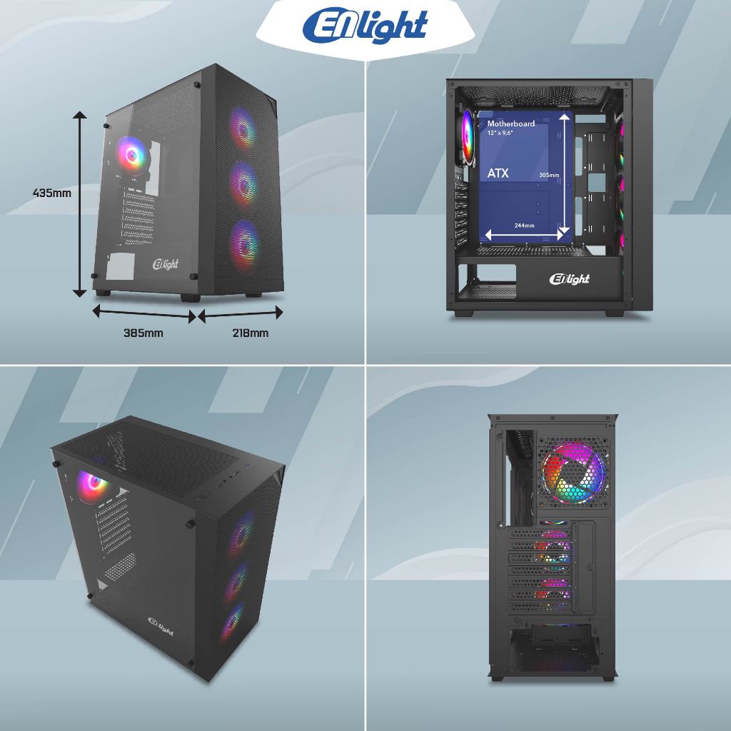 Jual Enlight A2 Black ATX + 3 Fan RGB CPU PC Case Casing Komputer ...