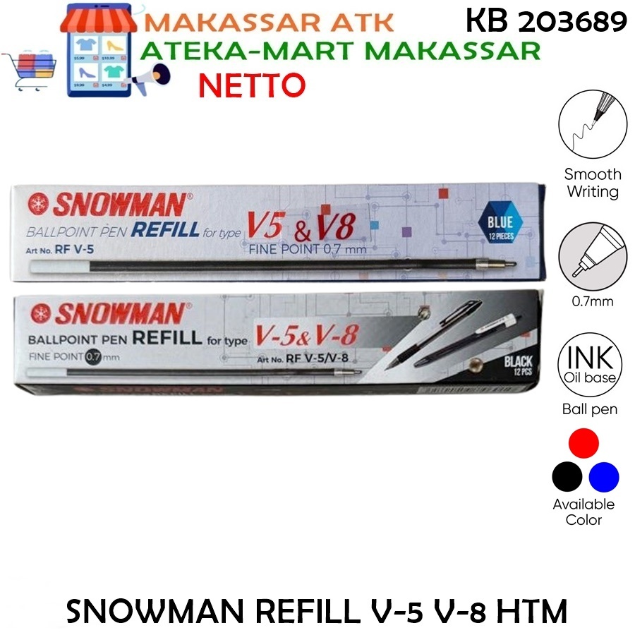 Jual [1BOX/12PCS] SNOWMAN REFILL V5 V8 ISI BALLPEN | Shopee Indonesia