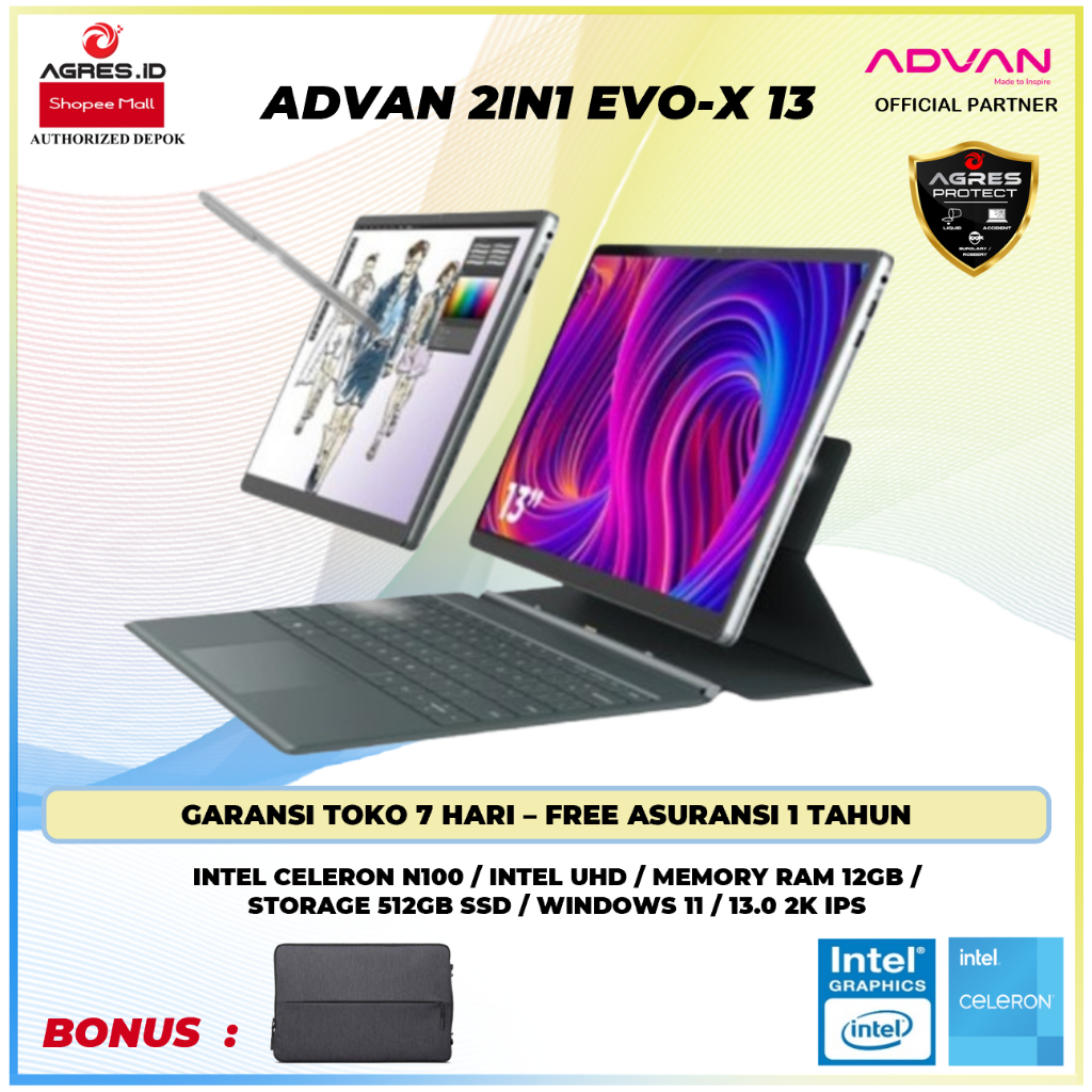 Jual Laptop Detachable Advan 2in1 Evo-X 13 N100 12GB 512GB Win 11 13.0 2K IPS | Shopee Indonesia