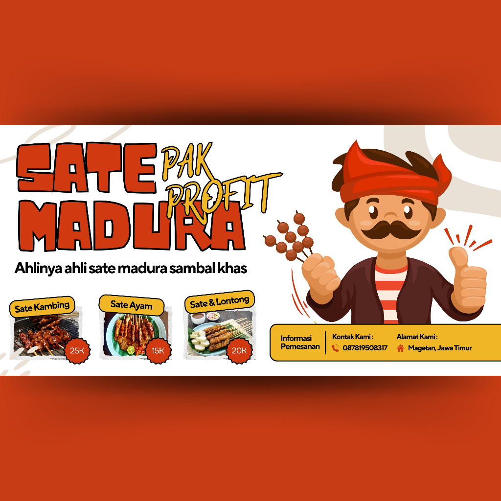Jual Cetak Spanduk/Banner Sate Ayam Madura | Ukuran 100 cm x 50 cm ...