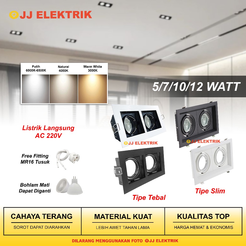 Jual Lampu Sorot Plafon 2 Mata MR16 - Downlight LED Spotlight Terang, Spot LED Mudah Diganti ...