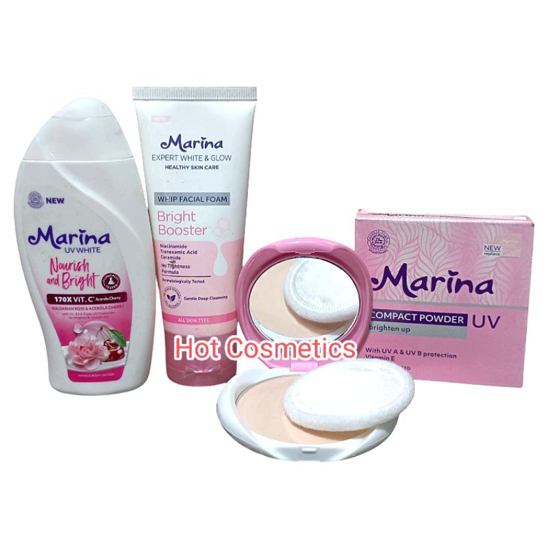 Jual Paket Marina Facial Foam | Bedak Compact Powder | Body Lotion ...