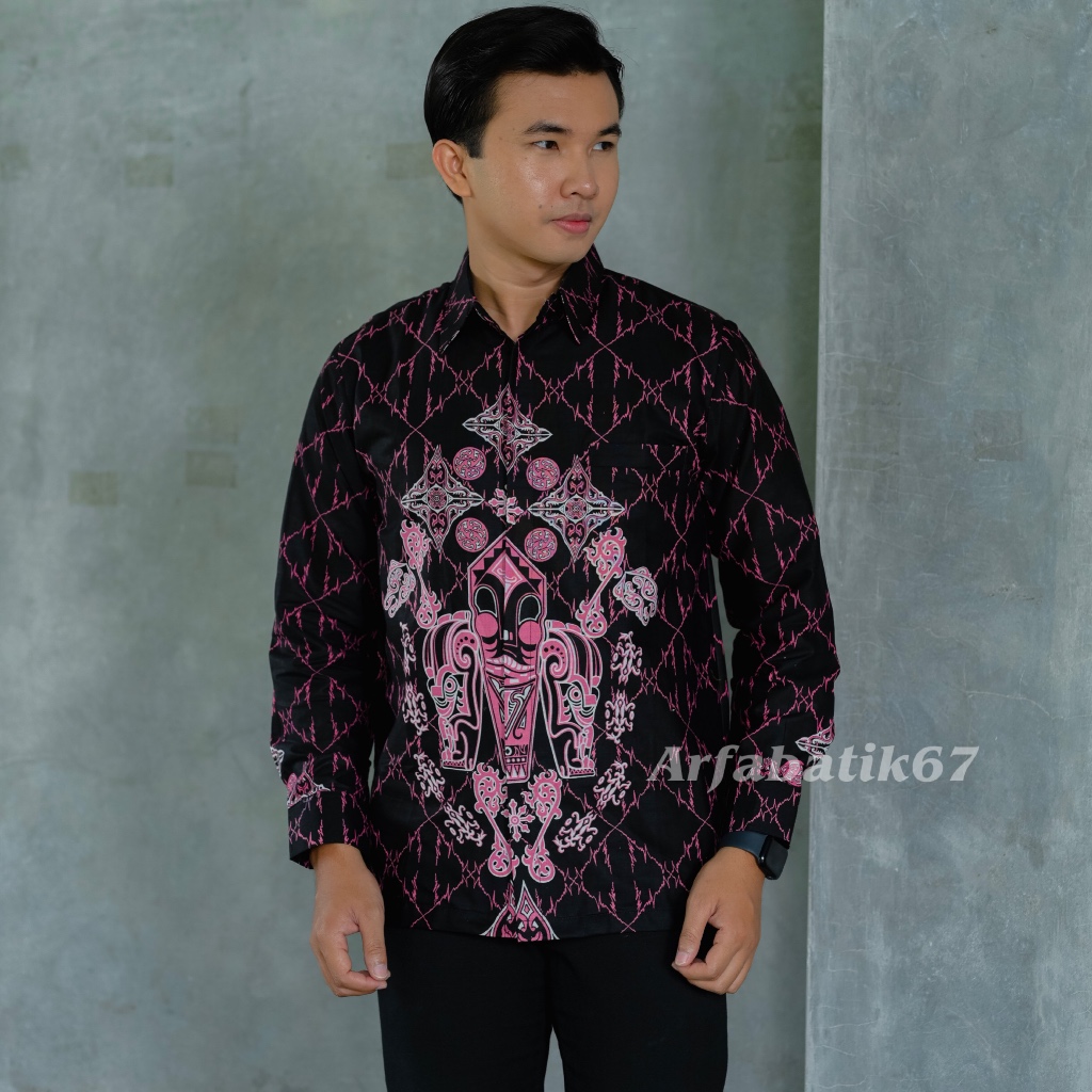 Jual PAUNG Hitam Pink Kemeja batik pria lengan panjang dan lengan ...