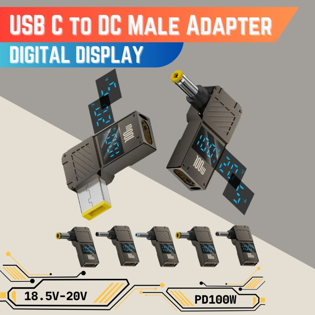Jual Konektor USB Type C to DC Digital Display Male Plug PD 100W ...