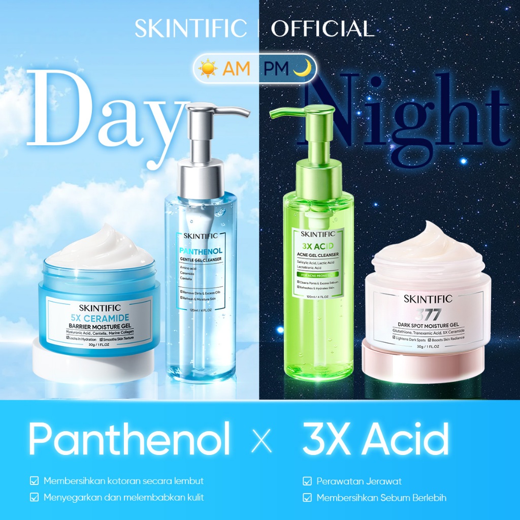Jual [Day And Night Set - 4PCS] SKINTIFIC Skincare Wajah Brightening Cleanser Day Set ...