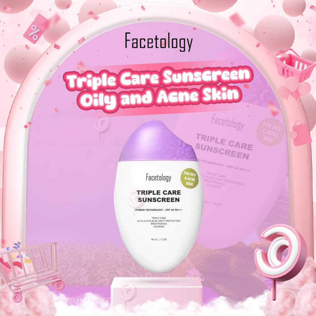 Jual FACETOLOGY - TRIPLE CARE SUNSCREEN FOR OILY AND ACNE SKIN ( 40 ml ) - Triple Care Sunscreen ...