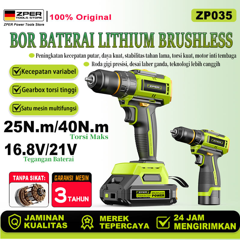 Jual ZPER Mesin Bor Baterai Motor Tanpa Sikat Bor Cordless Cas Listrik ...