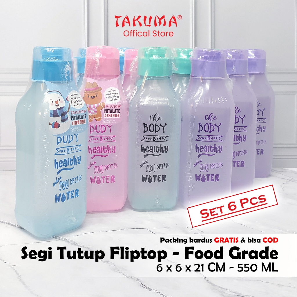 Jual Takuma Botol Air Segi Tutup Flip Top 550 ML - Set 6 Pcs | Shopee ...
