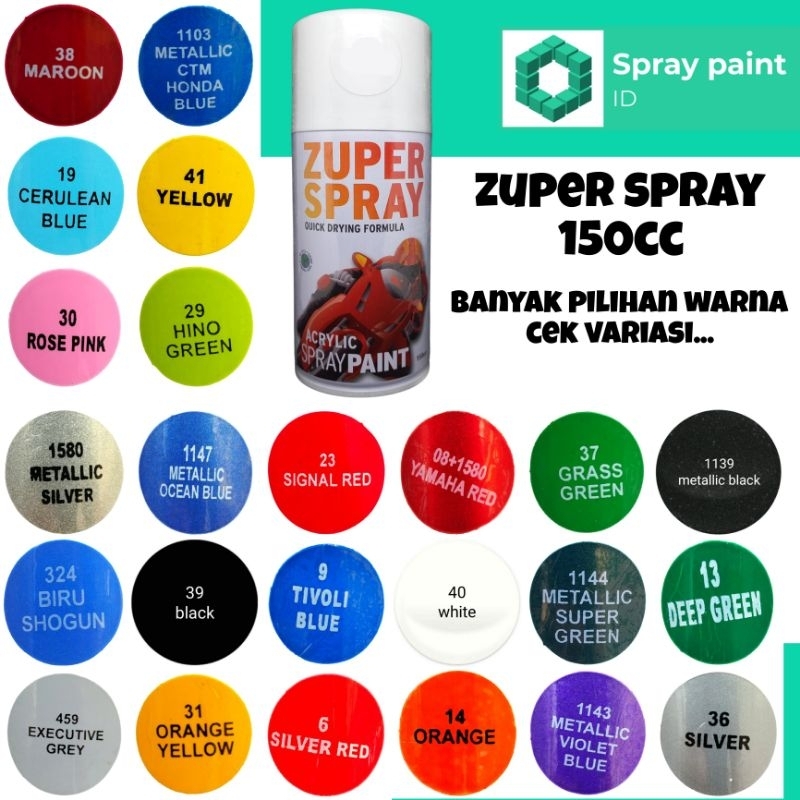 Jual cat semprot 150cc ZUPER SPRAY semua warna komplit ready pilok pilox spray paint merah biru ...