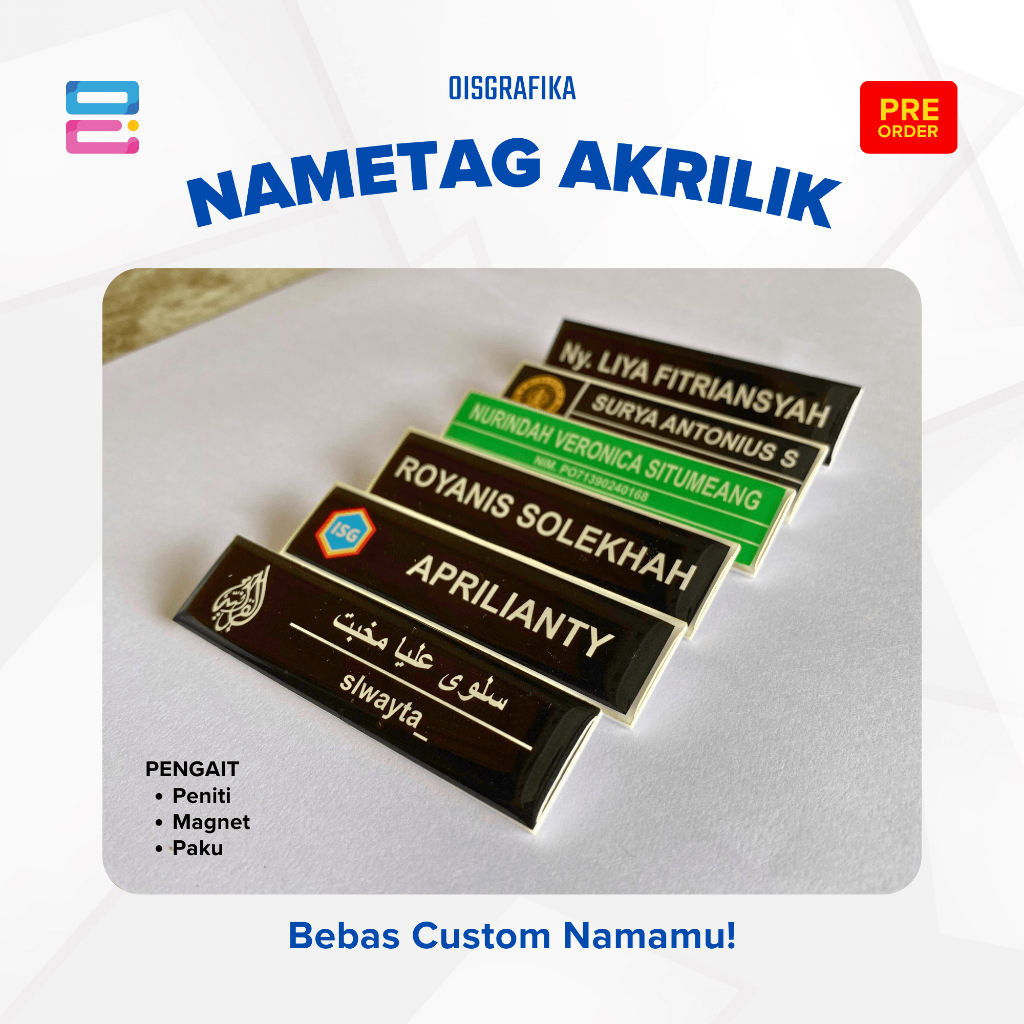 Jual Name Tag Akrilik Nama Dada Papan Nama Custom Nama Logo - Magnet ...