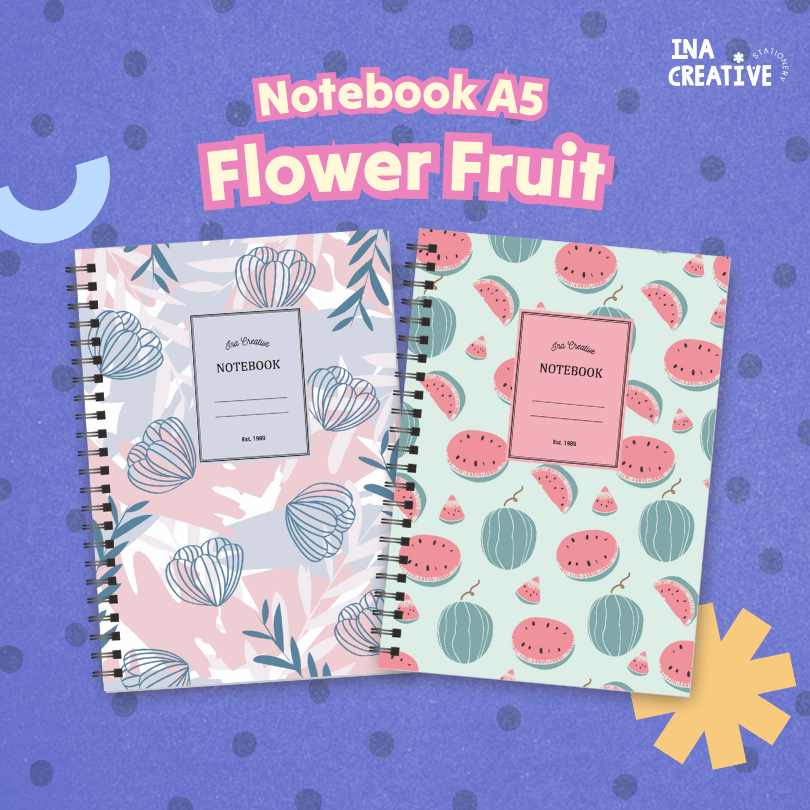 Jual Ina Creative Notebook Spiral Hardcover Flower Fruit A5| Diary Book ...