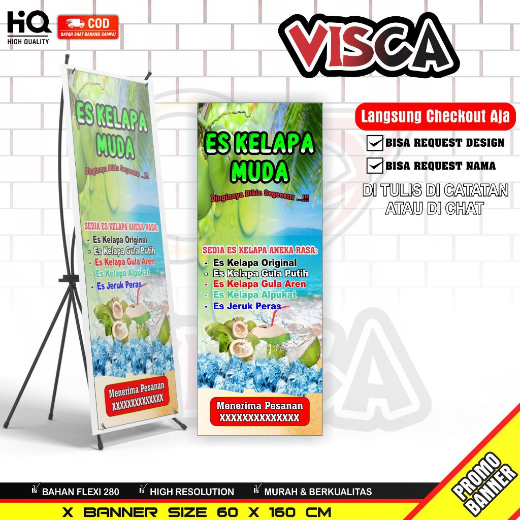 Jual Spanduk X Banner Es Kelapa - Banner Es Kelapa 00 Viral Ukuran 60 x ...
