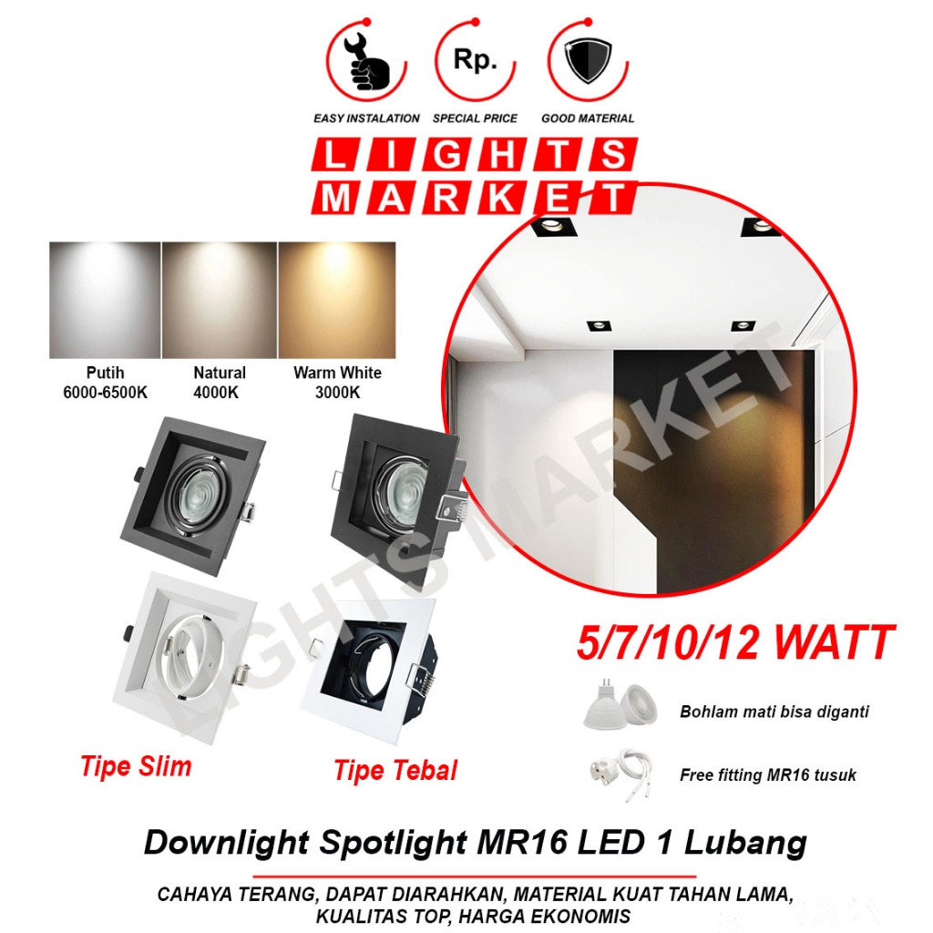 Jual Kap Downlight Lampu Sorot Halogen LED Fitting MR16 Spotlight Spot Plafon Rumah Cafe Toko ...