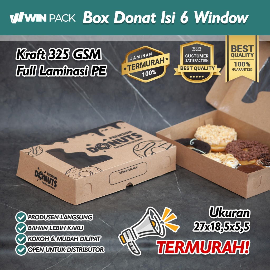 Jual (Isi 40 Pcs) Box Dus Donat Laminasi isi 6 Motif | 27x18x5 | WIndow ...