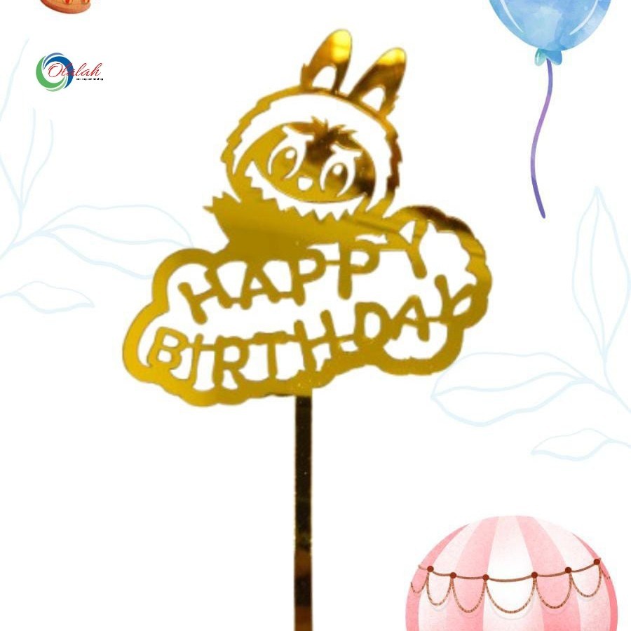 Jual cake topper akrilik happy birthday " Labubu" gold dengan pilihan ...
