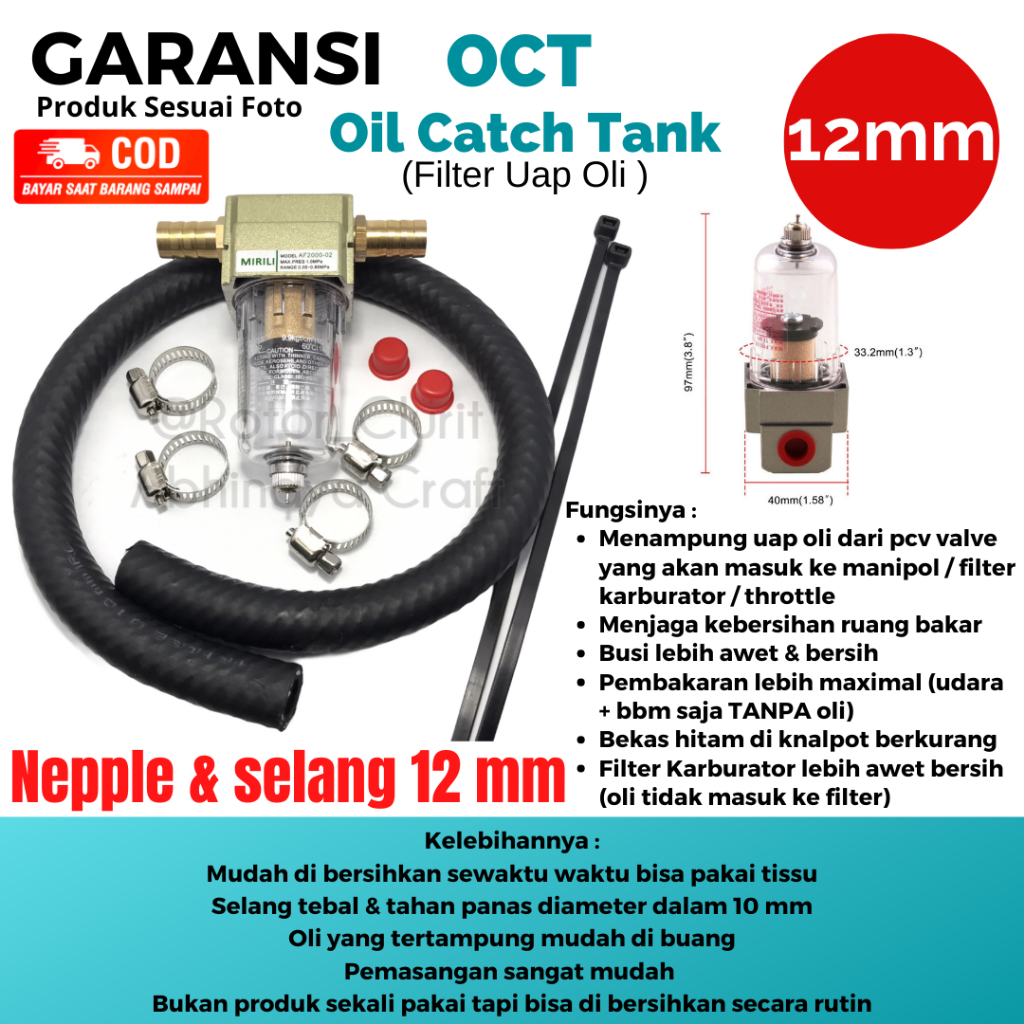 Jual OCT Neppel 12 mm Filter Uap Oli Mesin OCT Oil Cath Tank Variasi ...
