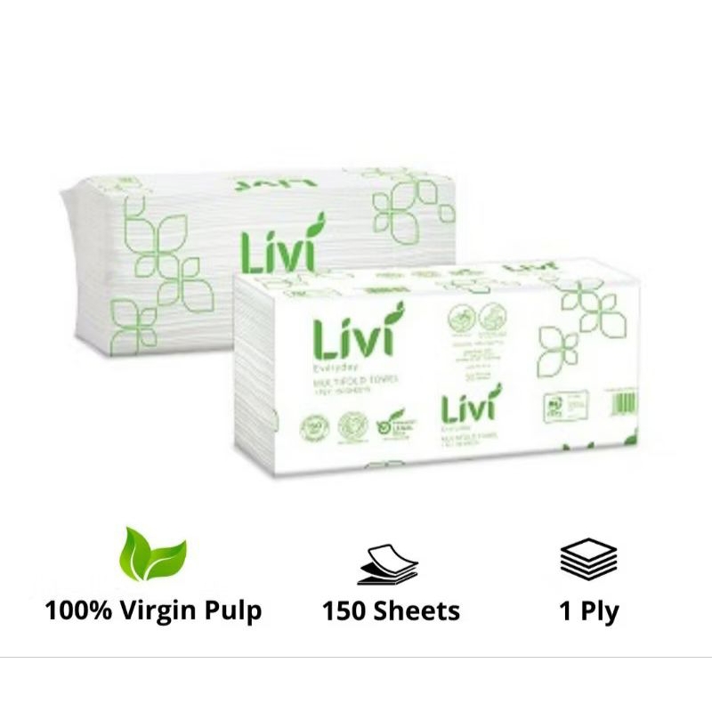 Jual (2 Pack) Tissue LIVI Everyday Multifold Towel 150 sheets (Hand ...
