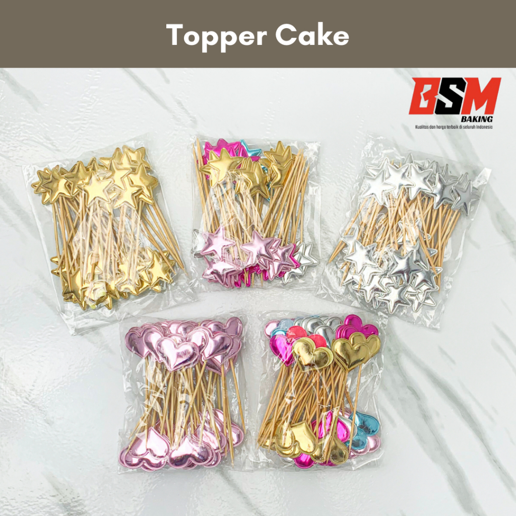 Jual 5pcs Cake Topper Hiasan Kue Hati dan Bintang Aneka Warna BSM ...