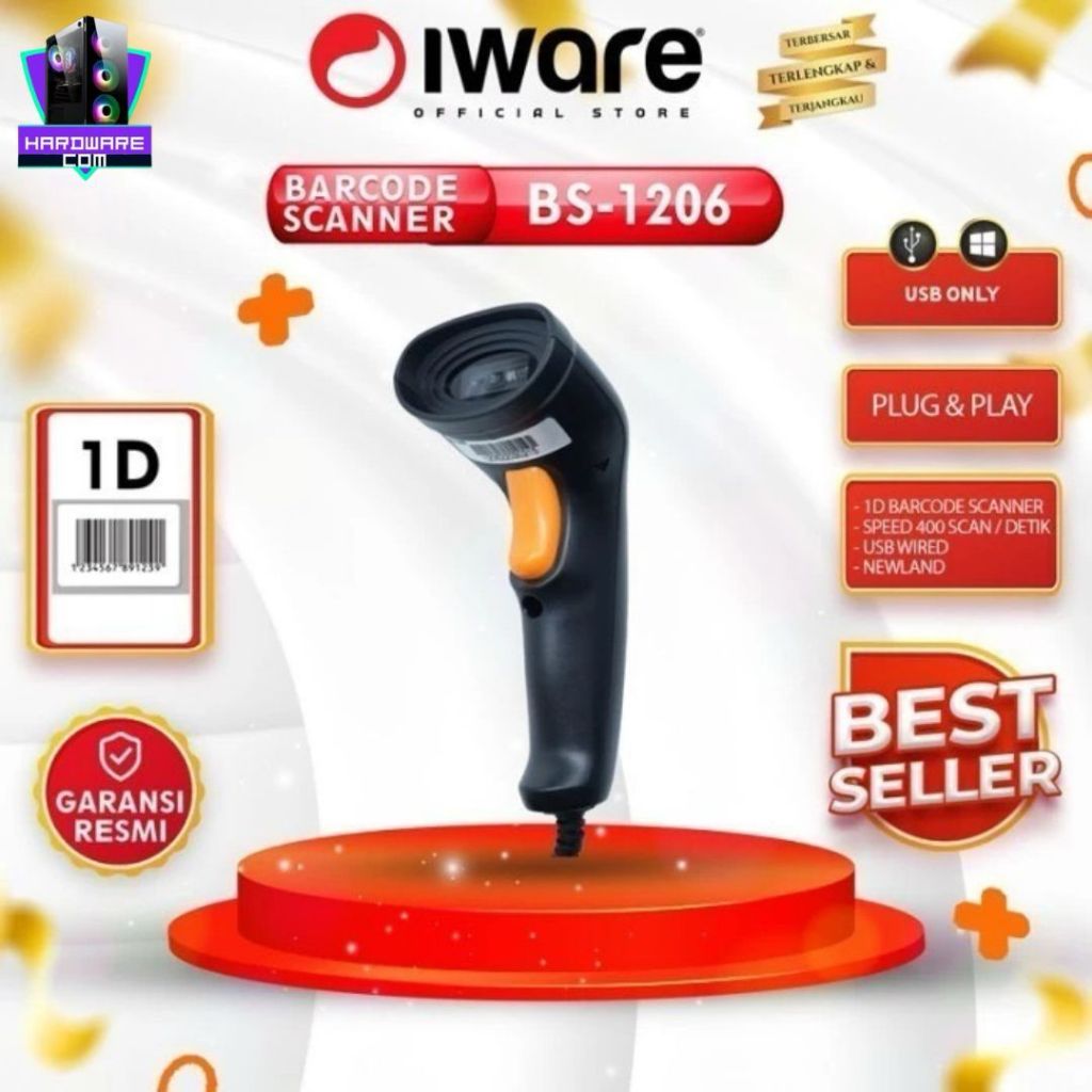 Jual Iware Scanner Barcode 1D BS-1206 (Model Handling / KABEL) | Shopee ...